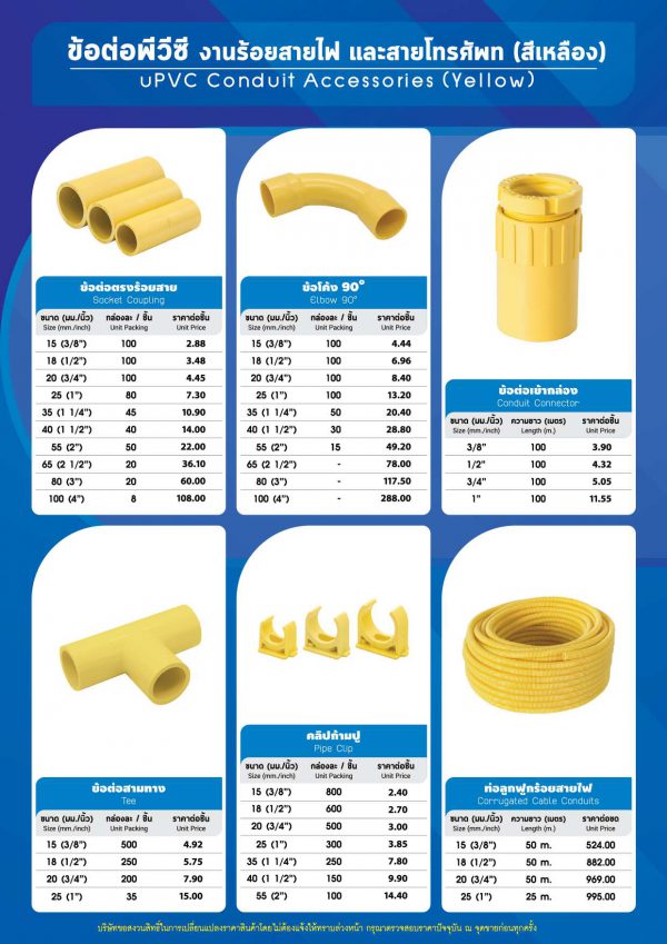 ท่อพีวีซี ร้อยสายไฟ ชนิดปลายเรียบ (สีเหลือง) – Leena PL